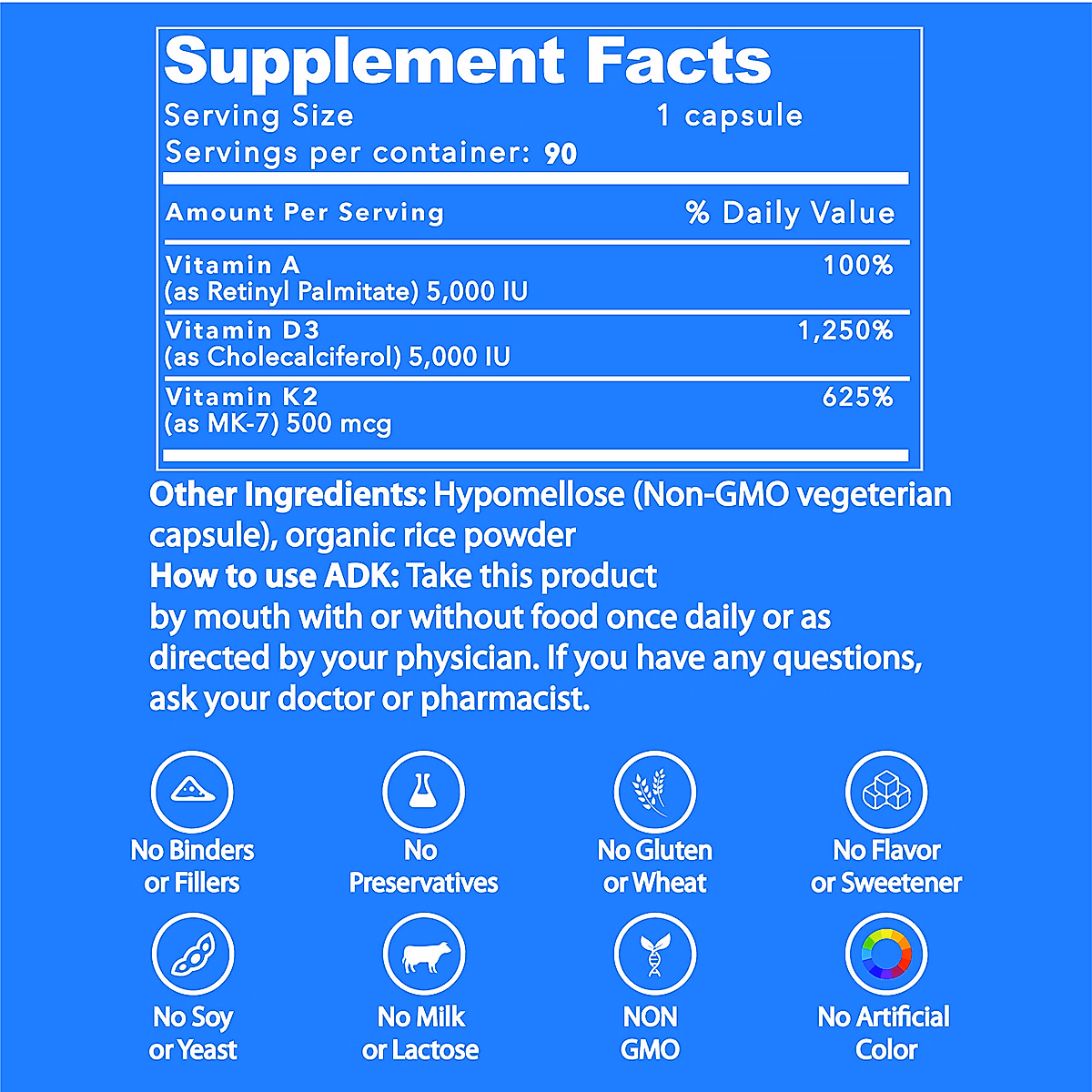 Life Strength ADK Supplement (90 CT) - Physician Formulated Vitamins A1, D3 & K2 (as MK7) for Bone Health - Immune System Support - Gluten Free, Soy Free, Non-GMO - Pack of 2
