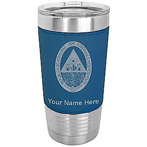 LaserGram 20oz Vacuum Insulated Tumbler Mug, Flag of Honduras, Personalized Engraving Included (Faux Leather, Blue)