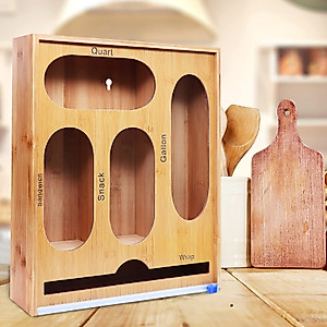 Elsqolro ZipLock Bag Organizer Dispenser for Kitchen Drawer Plastic Wrap Organizer for Drawer with Cutter Bamboo Baggie Organizer and Wrap Holder