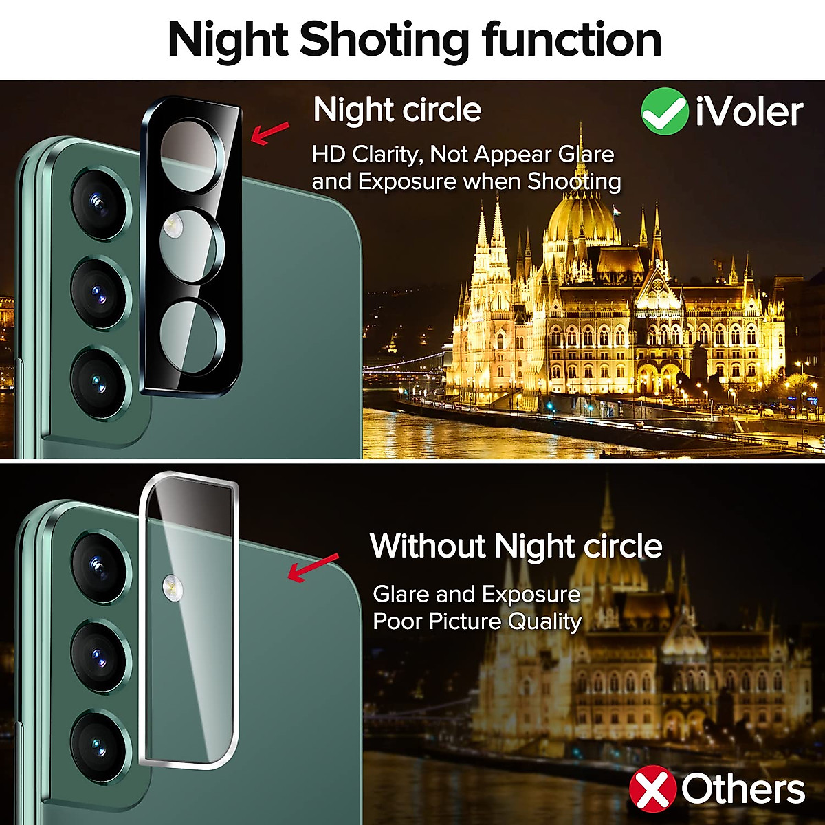 ivoler [2+2 Pack Tempered Glass Screen Protector for Samsung Galaxy S22 5G 6.1'' 2022 [2 Pack] [Not Fit Galaxy S22Plus&S22 Ultra ] with [2 Pack] Camera Lens Protector with Alignment Frame Clear