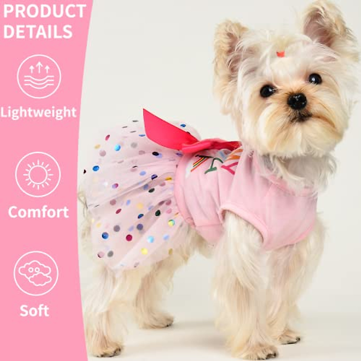 Dog Dress for Small Medium Dog Girl,Pet Puppy Tutu Princess Dress, Pink Female Dog Clothes, Girl Dog Birthday Outfit Apparel Party Dress, X-Large