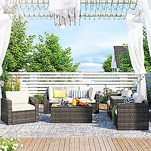 BIADNBZ Patio Furniture Sets 7-Piece Outdoor Coversation Sofa with Chairs,a Loveseat,a Table and a Storage Box for Garden, Beige Cushion