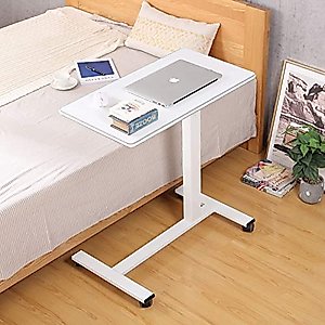 TigerDad Pneumatic Adjustable Overbed Table with Gas Spring Riser | Medical Adjustable Bed Side Table with Wheels | Portable Standing Desk for Laptop Computer with Large Work Space 30.7"x 17"