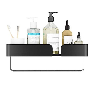 FVRTFT Storage Shelf Self Adhesive Shower Storage with Towel Rack Shower Organiser No Drilling Wall Mounted Space Aluminum for bathroom and toilet-black_30cm