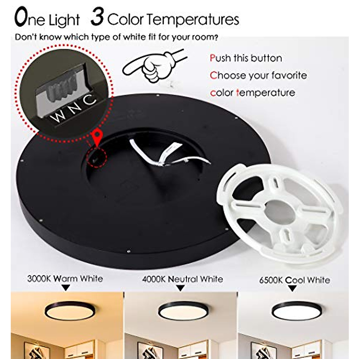 TALOYA Flush Mount LED Ceiling Light Fixture Black,12 Inch 20 Watt, Thin Ceiling Lamp Surface Mount for Kitchen Bedroom Utility Laundry Closet Room,3 Color Temperatures in One (3000k/4000k/6500k)