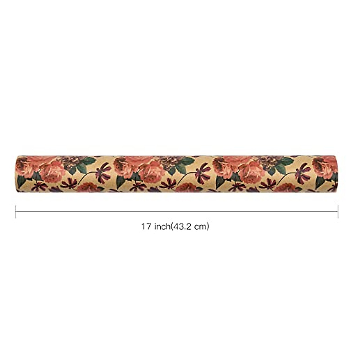 BIOBROWN Red Kraft Wrapping Paper Roll Fushcia Floral Design Perfect for Birthday Wedding Mother's Day Baby Shower Wrap 17 inch X 32.8 feet