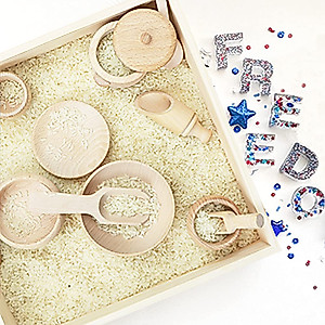 12 Pcs Wooden Sensory Bin Tools, 1 Wooden Box + 11 Sensory Tools for Toddlers & Preschool Children, Montessori Sensory Wooden Toys Fine Motor Learning Pretend Play for Kids