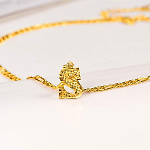 FOCALOOK Initial Necklace for Women Men Teens Letter C Pendant 14K Gold Plated Necklaces 18 Inch Figaro Chain (C)