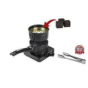 Multipurpose Charcoal Starter Coal Burner for BBQ, Hookah, Shisha - Electric Burner, Stainless Steel, Porcelain Coating, Fast Heating Technology Plus Free Charcoal Tongs