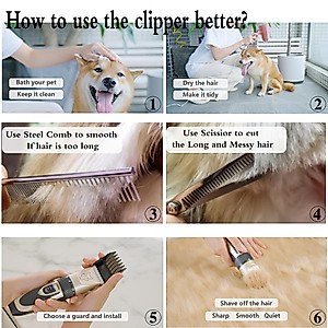 Dog Grooming Kit Clippers, Low Noise, Electric Quiet, Rechargeable, Cordless, Pet Hair Thick Coats Clippers Trimmers Set, Suitable for Dogs, Cats, and Other Pets (Gold)