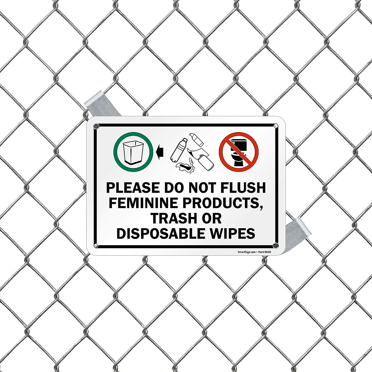 SmartSign 7 x 10 inch “Please Do Not Flush Feminine Products, Trash Or Disposable Wipes” Bathroom Etiquette Sign, 55 mil HDPE Plastic, Multicolor, Made in USA