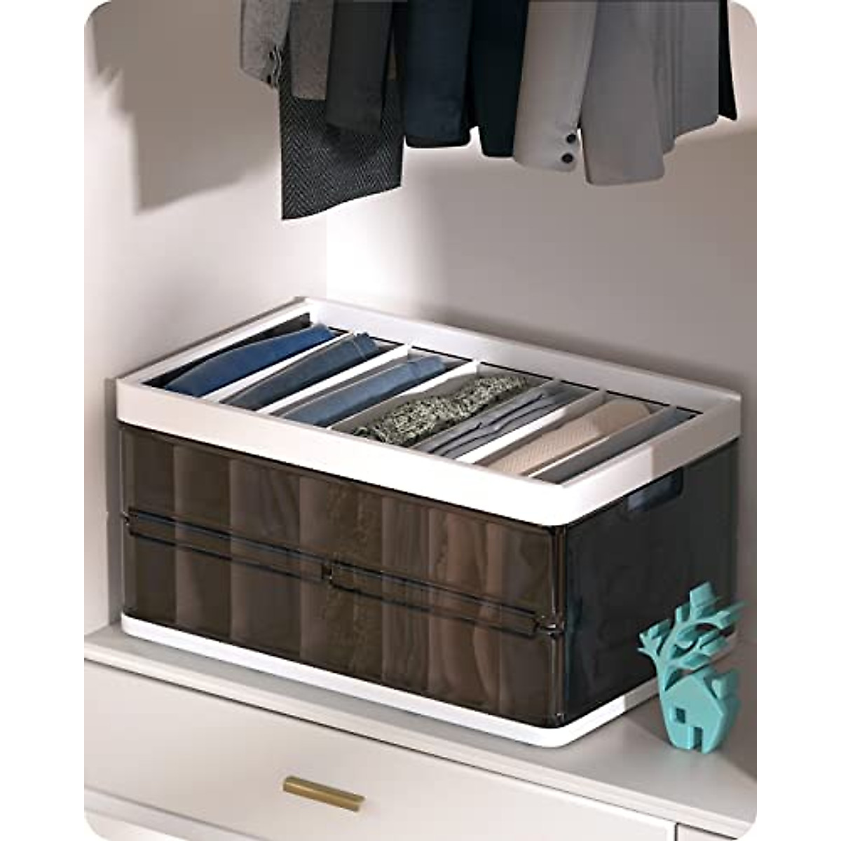 Baffect Wardrobe Clothes Organizer, Large Capacity Plastic Wardrobe Organizer with 7 Grids Adjustable Divided Interior for Closet Storage