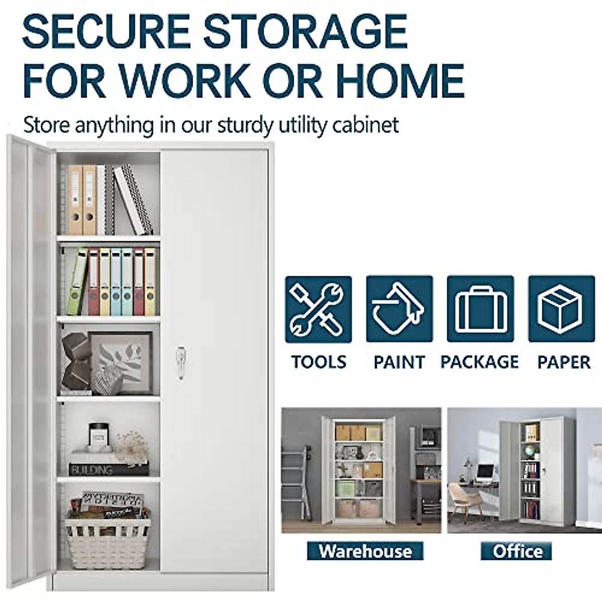 GangMei 72 Inch Tall Metal Lockable Storage Cabinet with 4 Adjustable Shelves, Garage Storage Cabinet for Warehouse, Garage, Home, Office,Kitchen, Assemble Required