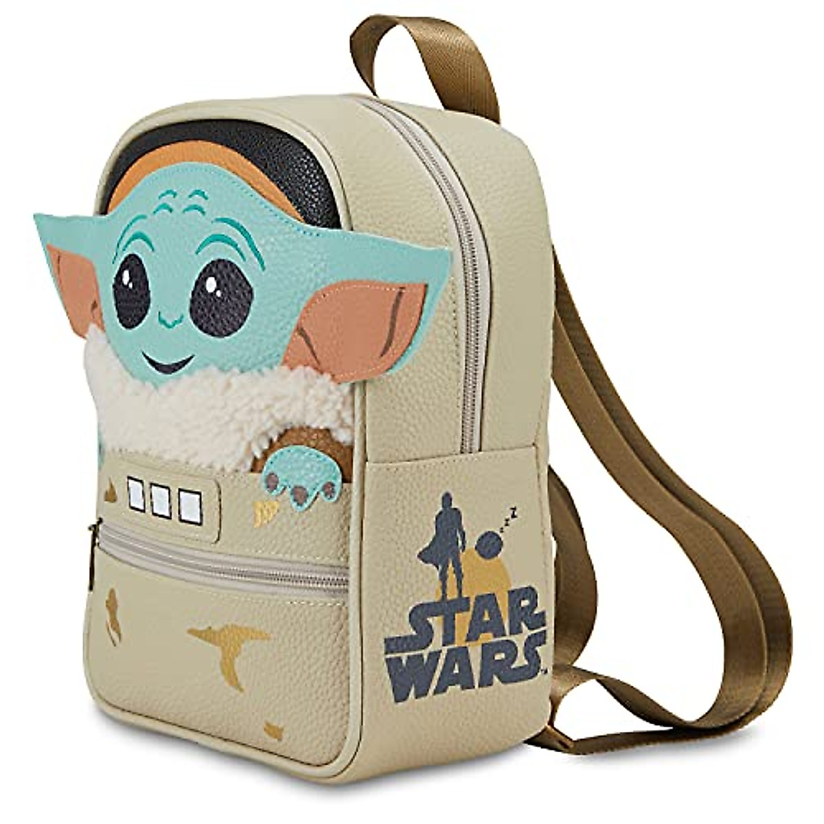 AI ACCESSORY INNOVATIONS Star Wars Mandalorian Grogu “The Child 10” Mini Backpack Purse, Faux Leather PU with 3D Features and Embroidered Appliques