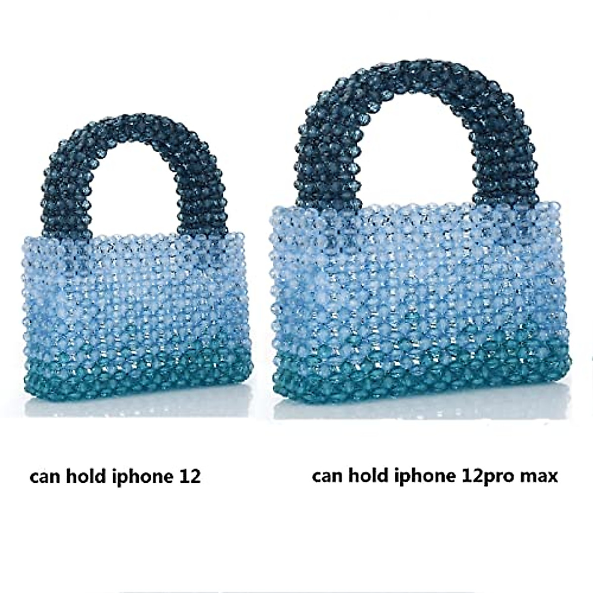 Women Acrylic Purse Mini Beaded Evening Handbags Handmade Gradient Transparent Blue Beads Tote Bags for Wedding,Beach,Party (Medium)