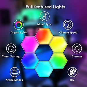 Lumoonosity LED Hexagon Lights - Dream Color Hexagon LED Light - Music Sync Color Changing Hexagon Wall Lights - RGB Hexagon Lights for Bedroom, Gaming Room - Cool Hexagon Wall Panels