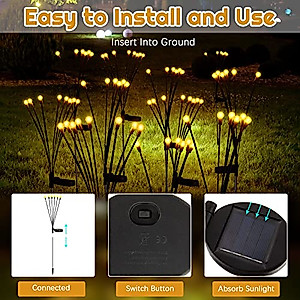 12 Pack Solar Powered Firefly Solar Powered Lights Outdoor Decorative Solar Powered Garden Outdoor Lights Starburst Waterproof Swaying Solar Lights for Yard Paths and Parterre Decoration (White)