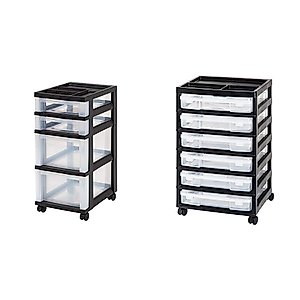 IRIS 4-Drawer Rolling Storage Cart with Organizer Top, Black with IRIS 6-Drawer Scrapbook Cart with Organizer Top, Black