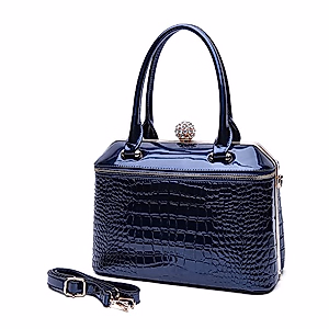 Style Strategy black patent leather purses for women Crocodile Textured Shoulder handbag with kiss lock Satchel crossbody for women