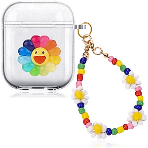 Cute AirPod Case Smile Sun Flower Bracelet Design Soft Clear Glitter Protective Cover for AirPods 1st & 2nd Generation Case