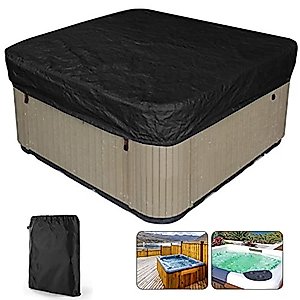 Hot Tub Top Cover, Square Waterproof UV Resistance Spa Bathtub Protector Covers with Tightening Elastic Rope, Outdoor Furniture Anti-Snow Cover, Swimming Pool Dust Cover (220*220*90cm,Black)