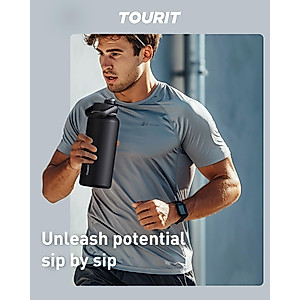 TOURIT 32 oz Insulated Water Bottle, Stainless Steel Sports Water Bottles With Top Handle, Double-Wall Travel Thermal Water Flask, BPA Free Leakproof Thermos Bottle for Sports and Travel (Obsidian)