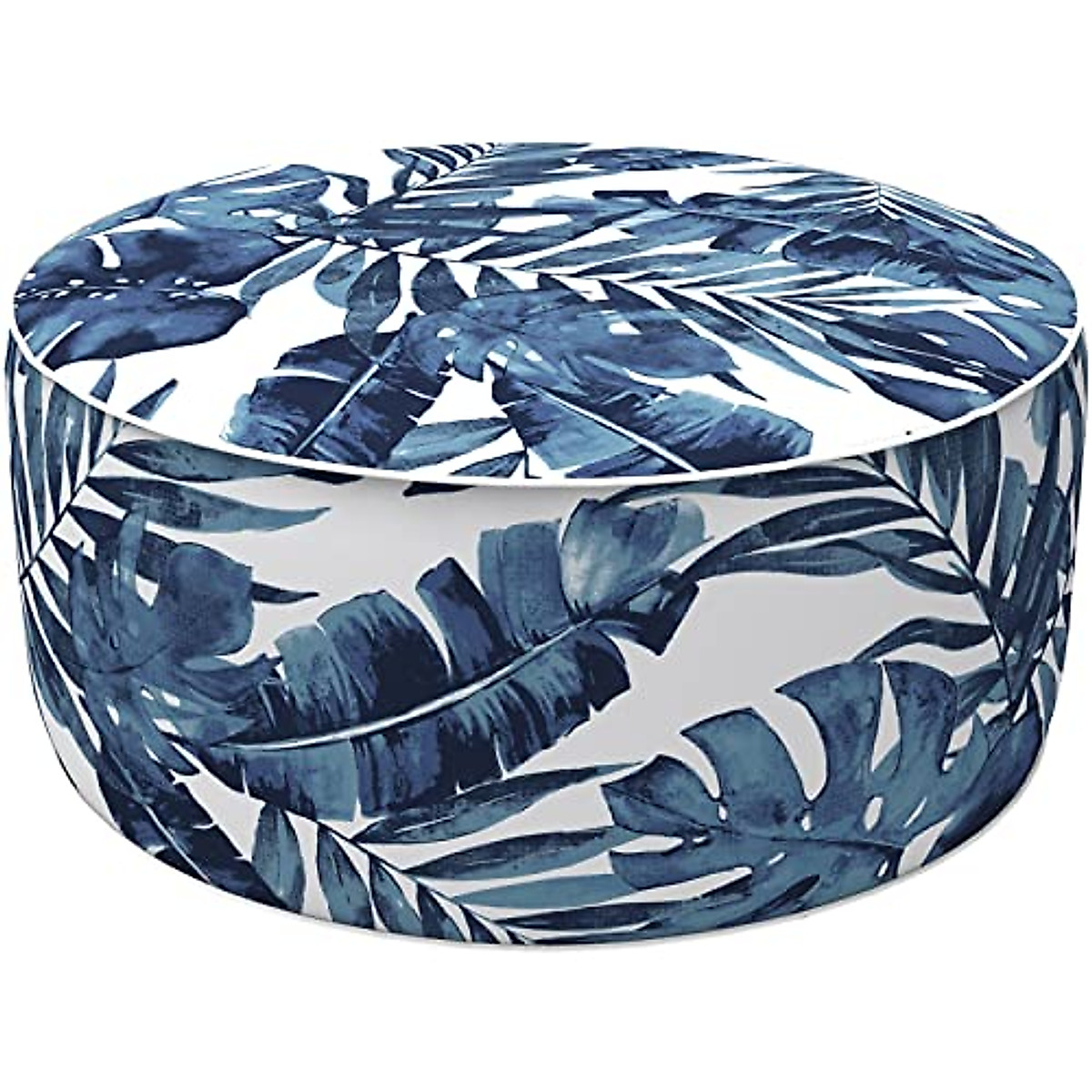 LVTXIII Indoor/Outdoor Inflatable Ottoman, All Weather Round Footrest Stool with Handle, D21”x H9” Portable Fade Resistant Pouf Ottoman for Patio Garden Camping or Home-Palm Blue