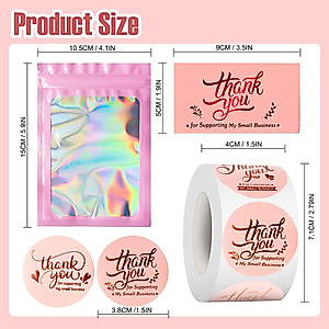 620PCS Thank You Cards Stickers and Bags, Pink Gold Foil Thank You for Supporting My Small Business Stickers and Cards Set with Resealable Packaging Bag for Envelope Seal Retail Business Owners