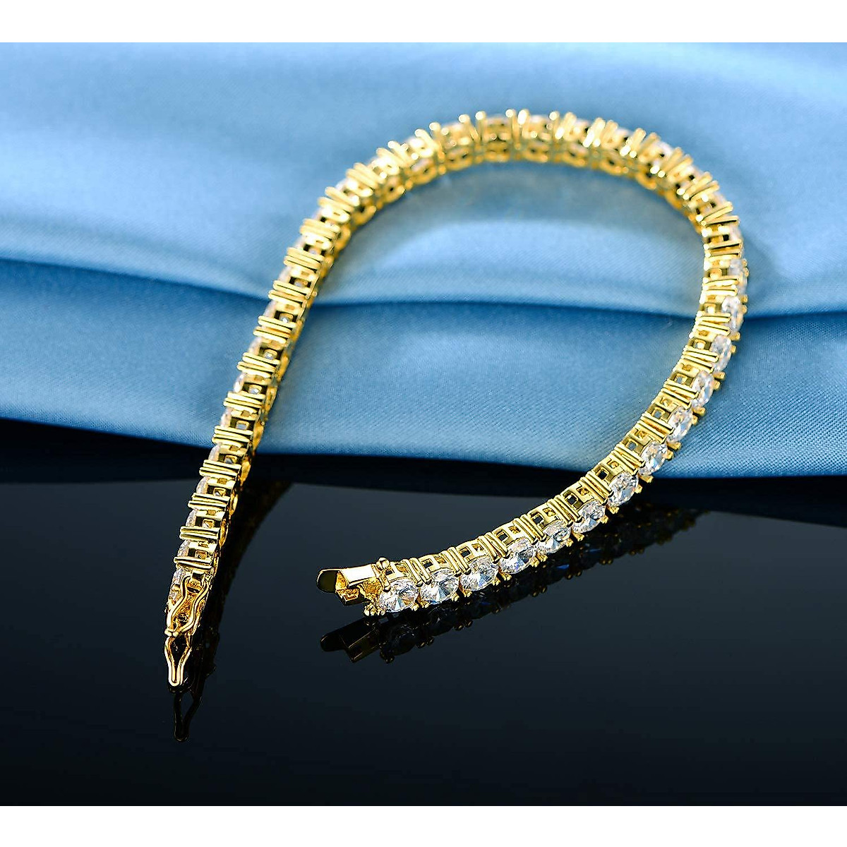 Gemsme 18K Yellow Gold Plated 4.0mm Cubic Zirconia Classic Tennis Bracelet 7.0 Inch