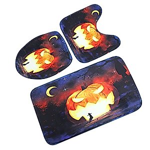Homoyoyo 1 Set Toilet Seat Three Piece Set Toilet Cover Pad Pumpkin Shower Cushion Bathroom Mat Dropshipping Shower Curtain Polyester Bathroom Mat Kit Pumpkin Bathroom Mat