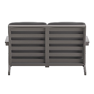 Merrick Lane Riviera Adirondack Style Deep Seat Patio Loveseat with Cushions - Gray Poly Resin Frame - Gray All-Weather Cushions - Indoor/Outdoor