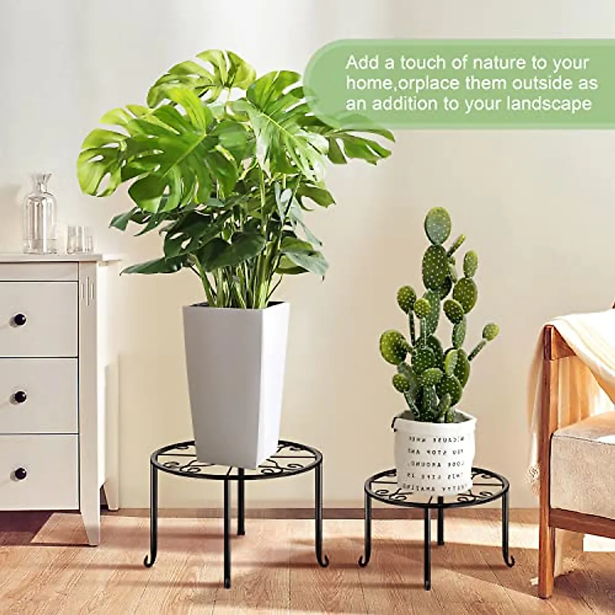 ENDAAR 5-Pack Decent Metal Plant Stands, Multiple Height Size Corner Plant Holders for Different Sizes of Flower Pots, Indoor Outdoor Planter Container Round Supports Display for Home, Patio,Black