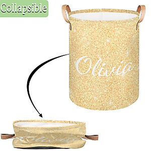SPYORBKX Custom Laundry Basket with Name, Personalized Baby Laundry Hamper for Bedroom Bathroom, Round Storage Basket with Handle for Men Women Sparking
