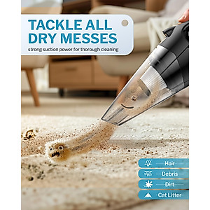 Powools Car Vacuum Cordless Rechargeable - Handheld Vacuum Cleaner High Power with Fast Cahrge Tech, Portable Vacuum with Large-Capacity Battery, Handy Handheld Vac with LED Light, Silver (PL8189)