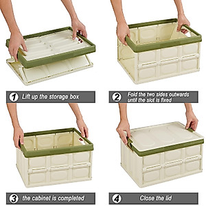 Phyllia Foldable Storage Boxes with Lids, 3 Pack Collapsible Plastic Storage Bins Organizer Containers Baskets Cub with Cover,Stackable Utility Crates Storage Box (Green, 30L)