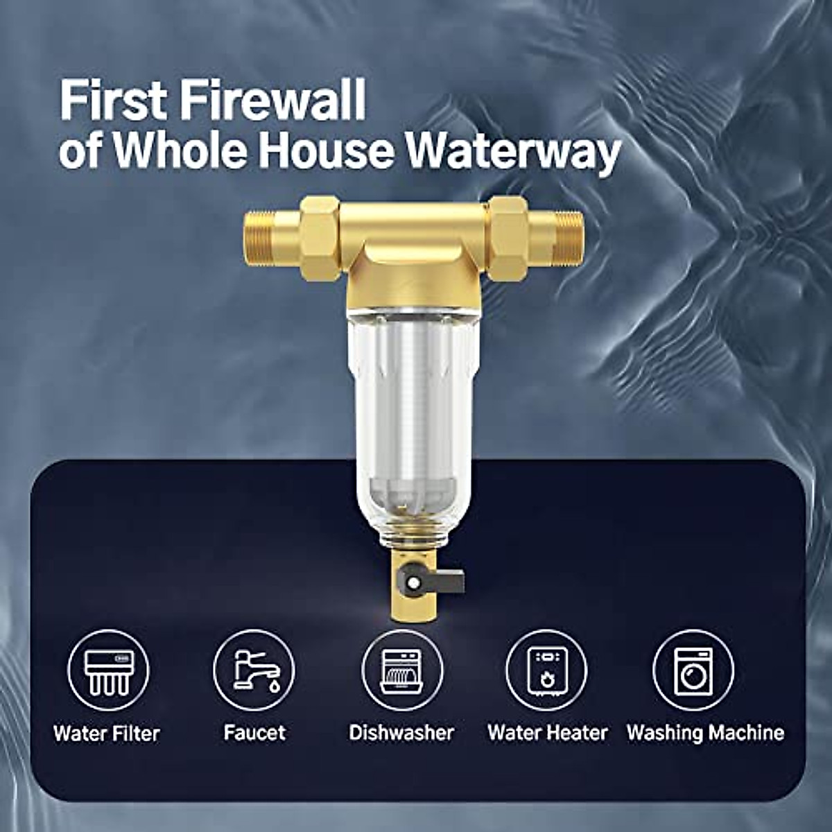 Besdor Swater 1 Spin Down Sediment Filter For Well Water, Reusable Whole House Pre-Filter System, 40 Micron, 316L Stainless Steel Mesh, Solid Lead-Free Brass, 1” MNPT + 3/4” FNPT + 3/4" MNPT