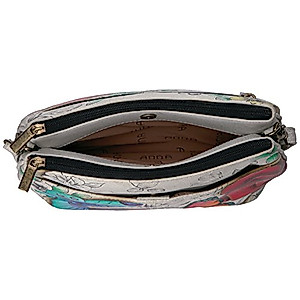 Anna by Anuschka Women's Genuine Leather Small Multi-Compartment Cross Body | Zip-Top Organizer with Outside Pockets | Floral Paradise
