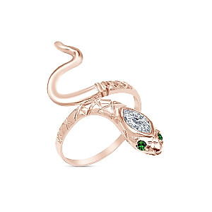 AFFY 14k Rose Gold Over Sterling Silver Simulated Emerald With Cubic Zircinia Snake Band Ring Jewelry For Ladies, Ring Size 4