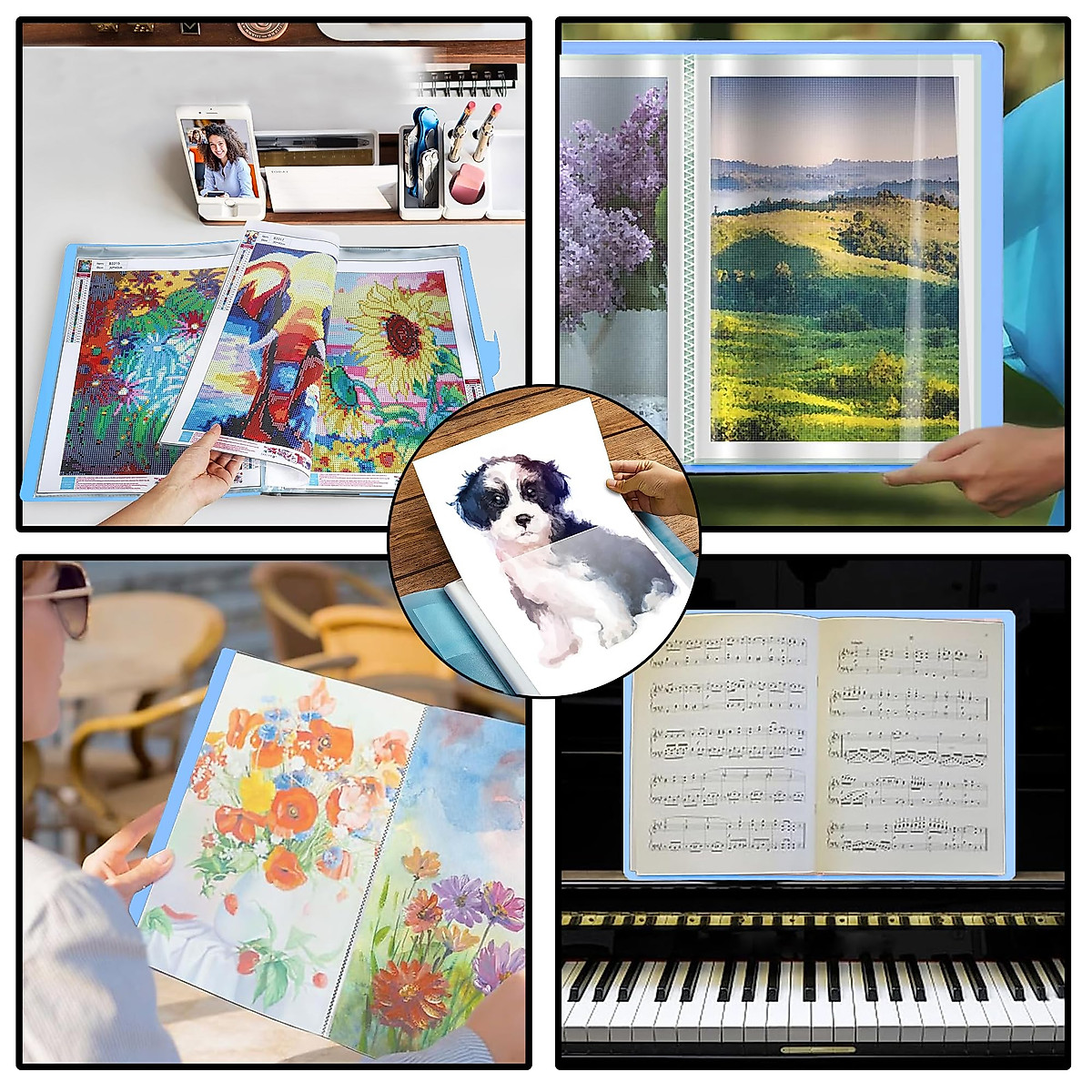 SKRYUIE A3 Diamond Painting Storage Book - 60 Diamond Painting Capacity, 30 Pages Protectors, 17.2x12.8 inches, Portfolio Folder for Diamond Painting Presentation and Organization - Blue