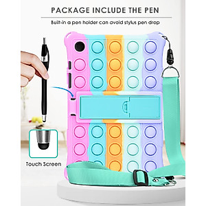 DETUOSI Silicone Case for Samsung Galaxy Tab A8 10.5 inch 2022 Release, Galaxy Tab A8 10.5 Protective Case with Strap & Stylus Pen, Lightweight Slim Cover for SM-X200/X205, Dazzling Pink