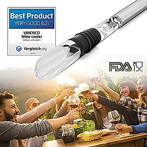 Wine Chiller Set + Foil Cutter, Stopper, Pouch, Ebook - Premium 3-in-1 Stainless Steel Bottle Cooler Stick Chill Rod, Decanting Aerator & Drip-Free Pourer | Design Bar Tasting Accessory Gift Men Women