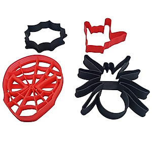SUPERHERO COOKIE CUTTERS Inspired By Spiderman Head/Face/Mask, Spidey-Shaped Hand, Spider/Arachnid and Spider Man Web 3D Printed Cookie Cutters (4 Pack)