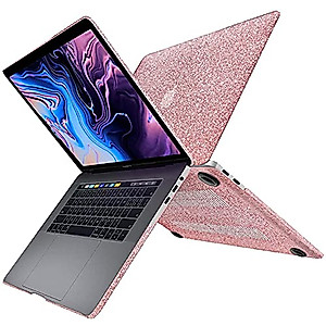 Anban Compatible with MacBook Air 13 inch Case 2021 2020 2019 2018 Release A2337 M1 A2179 A1932 with Touch ID, Glitter Leather Laptop Hard Shell Case with Keyboard Cover, Sparkle Hot Pink