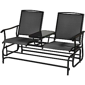 VBSQ Outdoor 2 Person Patio Double Chair Rocking Black Chair Rocking Chair Rocker Chair Rocker Camp Chair Rocker Recliner Rocking Camp Chair Rocking Chairs Outdoor Rocking Chair
