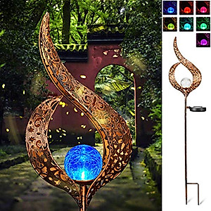 SUNWIND Solar Stake Lights Outdoor Crackle Glass Globe Stake Metal Lights Color Changing for Garden Pathway Outdoor Decoration