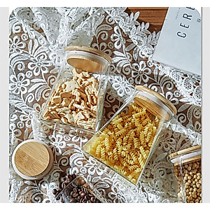 SayasNoy Glass Jars with Bamboo Lids, Candy Jar with Lid, Coffee jar for Counter, Cookie Jar with Airtight Lids, Clear Glass Jar for Candy, Tea, Coffee Bean, Sugar, Spices, Apothecary etc (19oz/550ml)