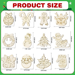 MGparty 60Pcs DIY Wood Slices, Wooden Christmas Ornaments Bulk for Crafts, Unfinished Paintable Wooden Hanging Decorations, Wood Kit for Crafts with 12 Coloured Pens and 60 Jingle Bells