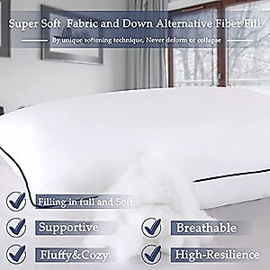 HOOMQING Bed Pillows 2 Pack - Standard Size Cooling Pillows for Sleeping Size Set of 2 for Side Back and Stomach Sleepers, Down Alternative Filling Luxury Pillows (White, Standard)