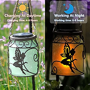 Ostritec Solar Lantern Outdoor, Flickering Flame Hanging Lantern, Waterproof Solar Fairy Lantern , Heavy Duty Retro Metal Frosted Glass Decor for Yard, Patio, Garden, Path, RV, Halloween Gift