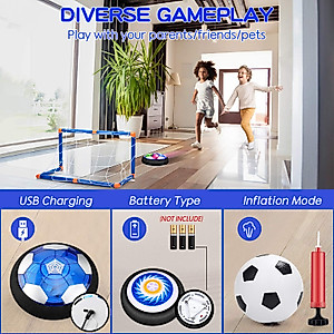 OASO Kids Toys Hover Hockey Soccer Ball Set with 3 Goals, Rechargeable Floating Air Soccer Ball with Led Light and Foam Bumper, Indoor Outdoor Sports Games Toys Gifts for Boys Girls Aged 3 4 5 6-12